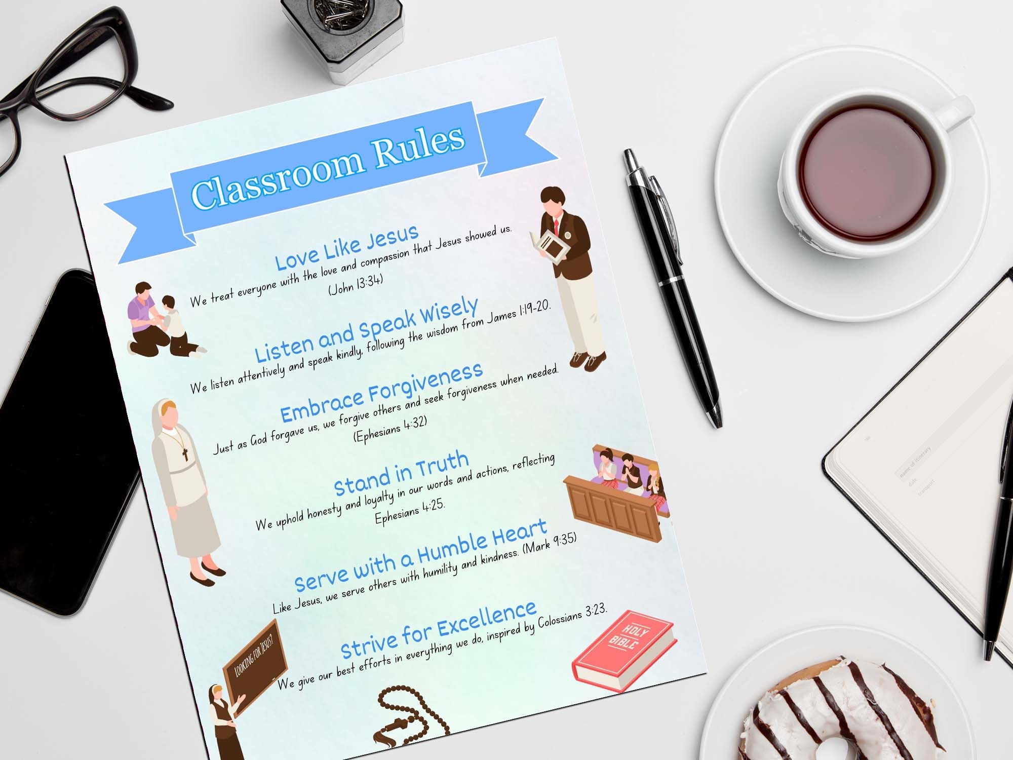 Christian Classroom Rules Poster With Bible Verses Homeschool Decor ...