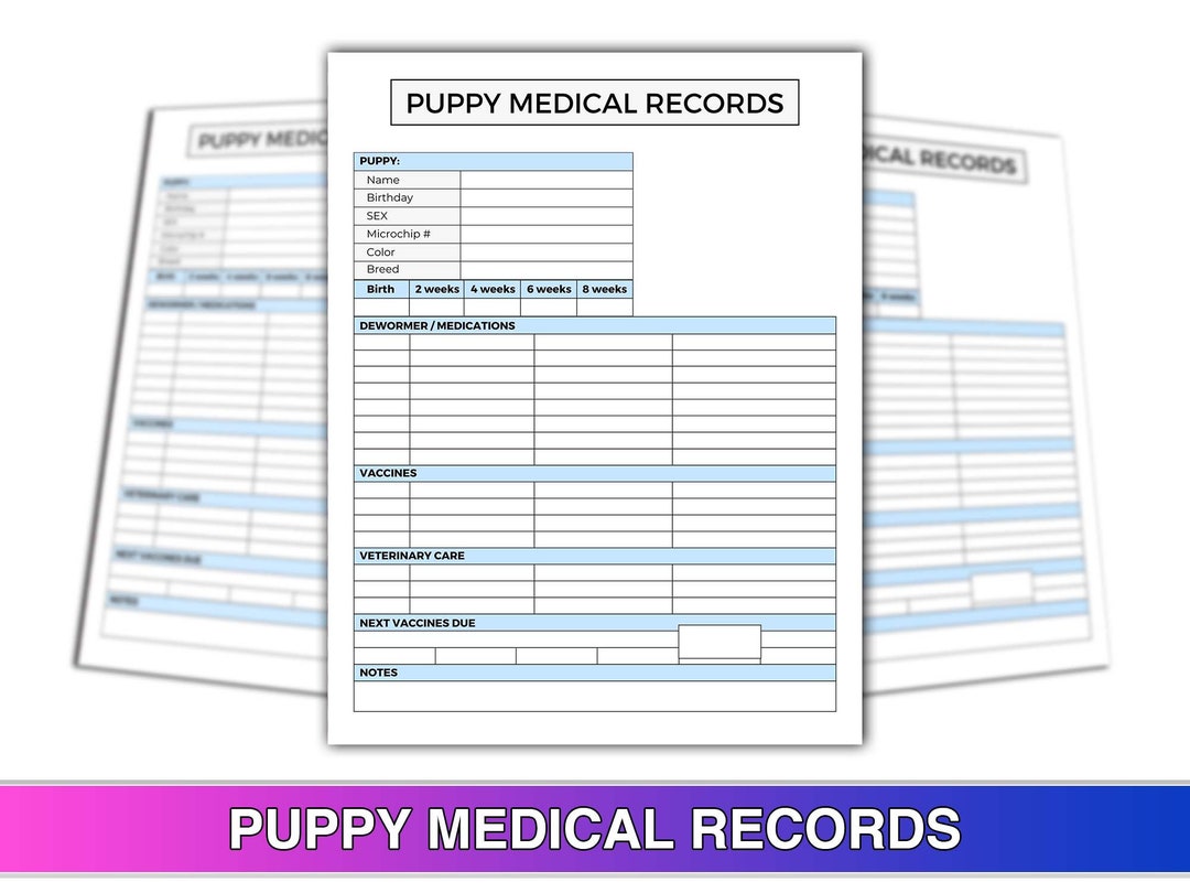 Puppy Medical Records Canva Template US Letter Size Printable PDF Editable Instant Download ...