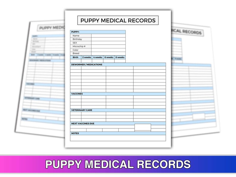 Puppy Medical Records Canva Template US Letter Size Printable PDF ...