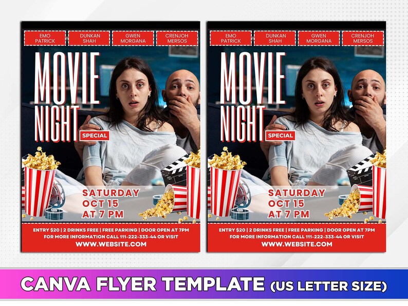 Movie Night Flyer Canva Template. - Etsy