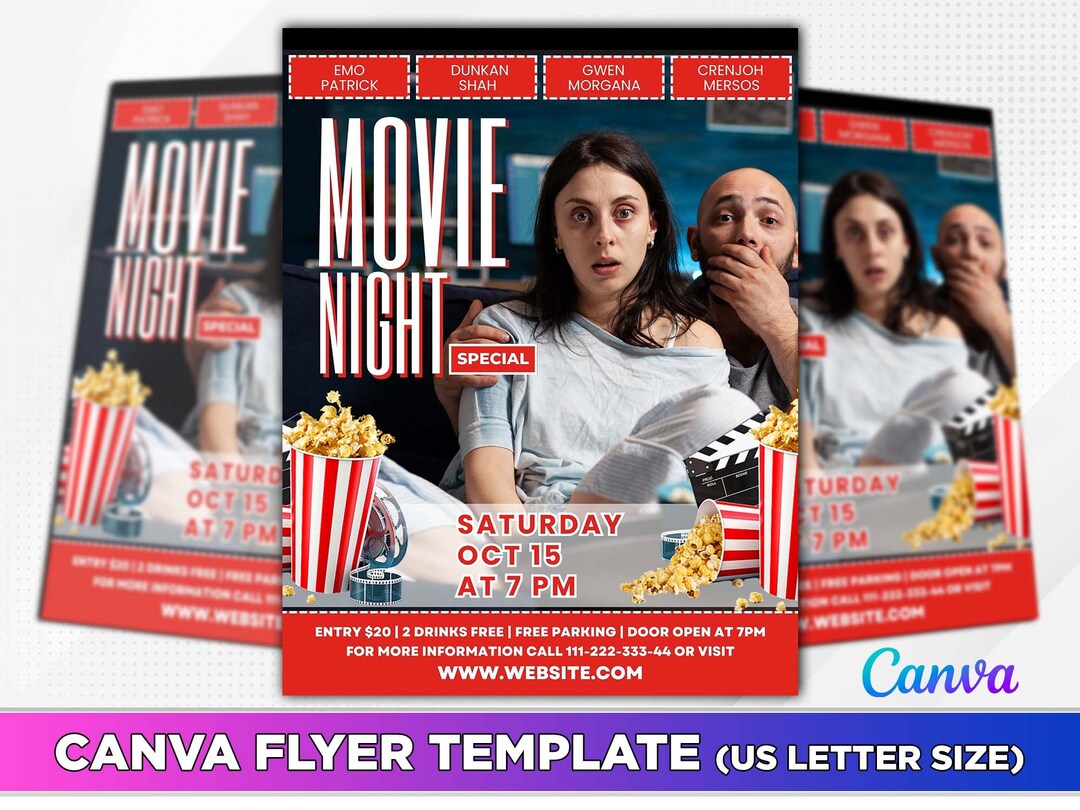 Movie Night Flyer Canva Template. - Etsy
