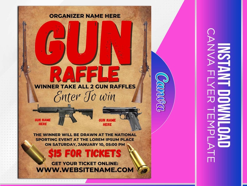 Gun Raffle Flyer Canva Template. - Etsy