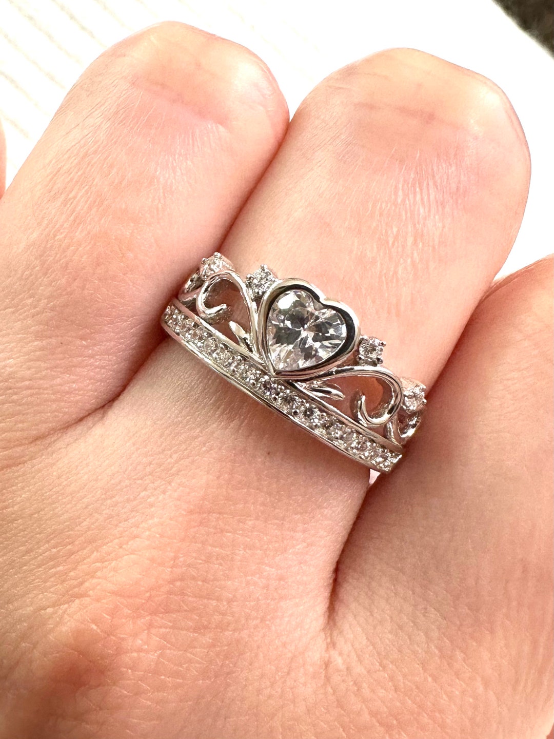 Heart Tiara Ring925 Sterling Silverprincess Crown Minimalist ...