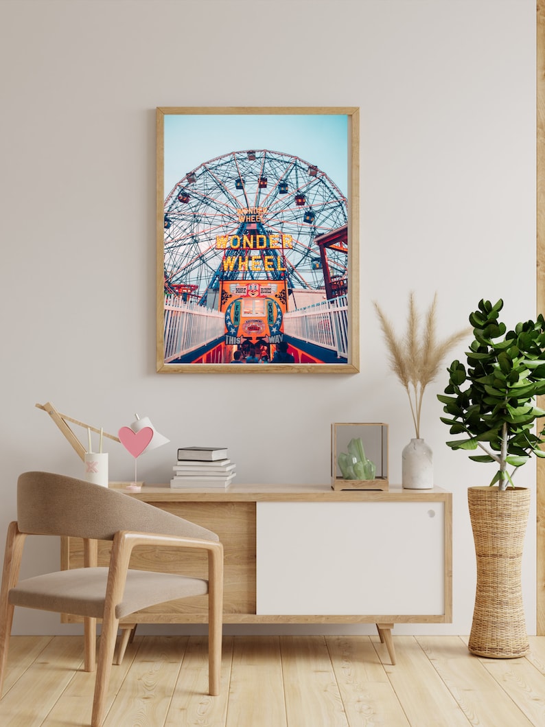 Vintage Coney Island Ferris Wheel Art Print, Nostalgic Carnival Skyline ...