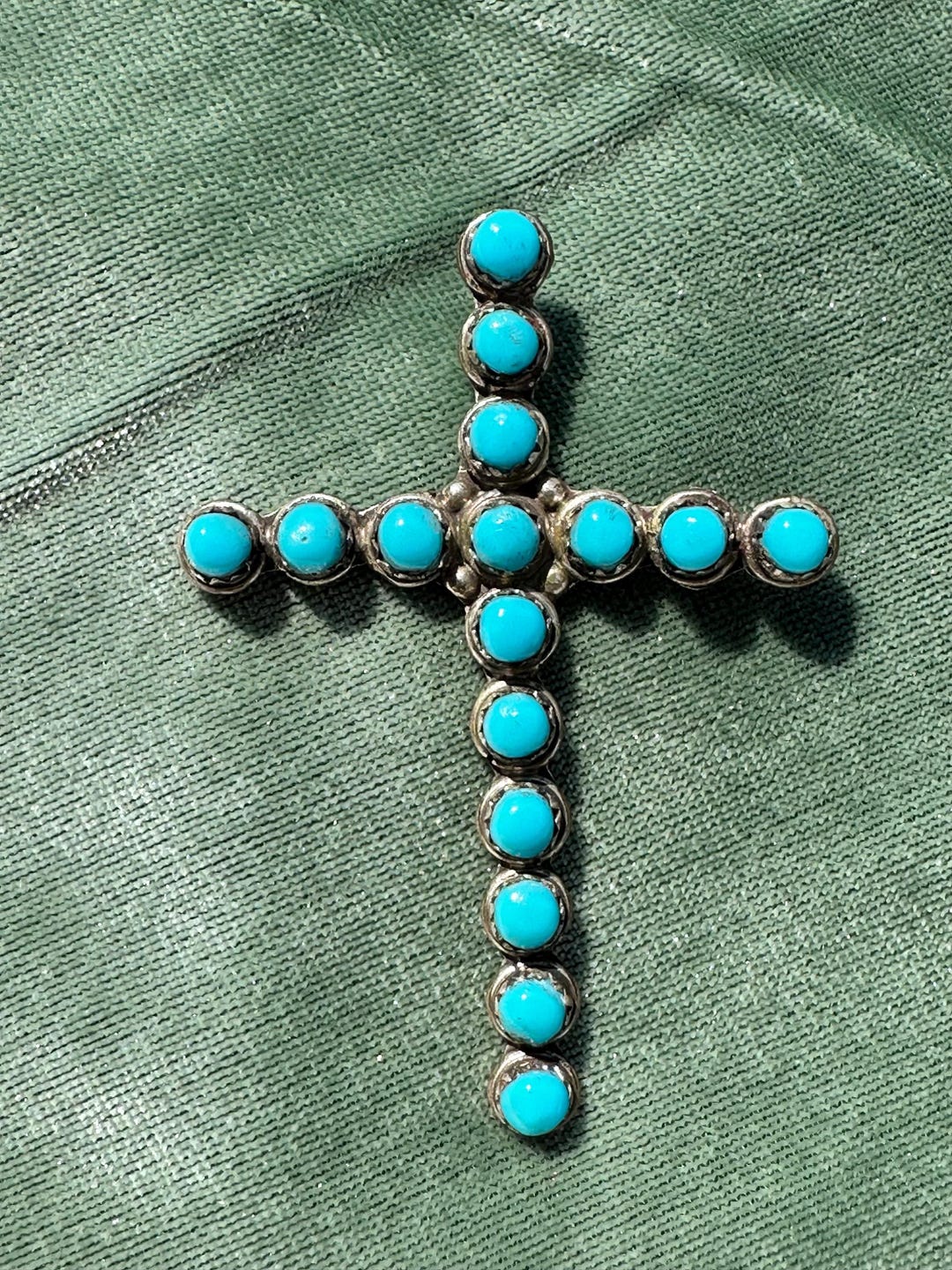 Signed Zuni Turquoise Cross Pendant CW Hallmark by Cecil Waatsa ...