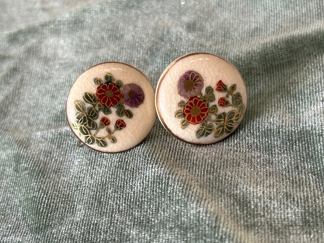 Antique Japanese Satsuma Porcelain Button Earrings – Hand-painted ...