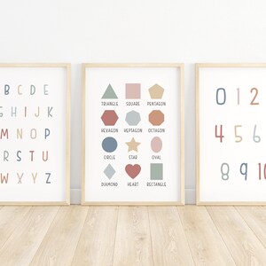 Set of 3 Posters Alphabet Shapes Numbers Kids Learning - Etsy