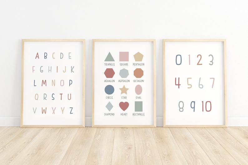 Set of 3 Posters Alphabet Shapes Numbers Kids Learning - Etsy