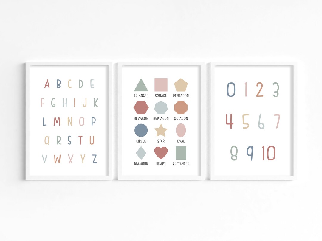 Set of 3 Posters Alphabet Shapes Numbers Kids Learning - Etsy
