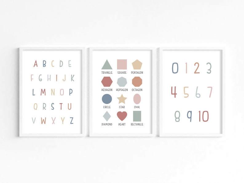 Set of 3 Posters Alphabet Shapes Numbers Kids Learning - Etsy