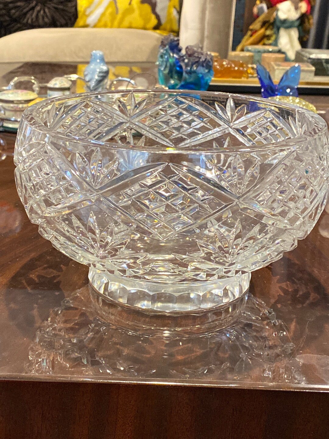 Beautiful Cut Crystal Bowl Criss Cross Pattern Fan Pattern Diamond ...