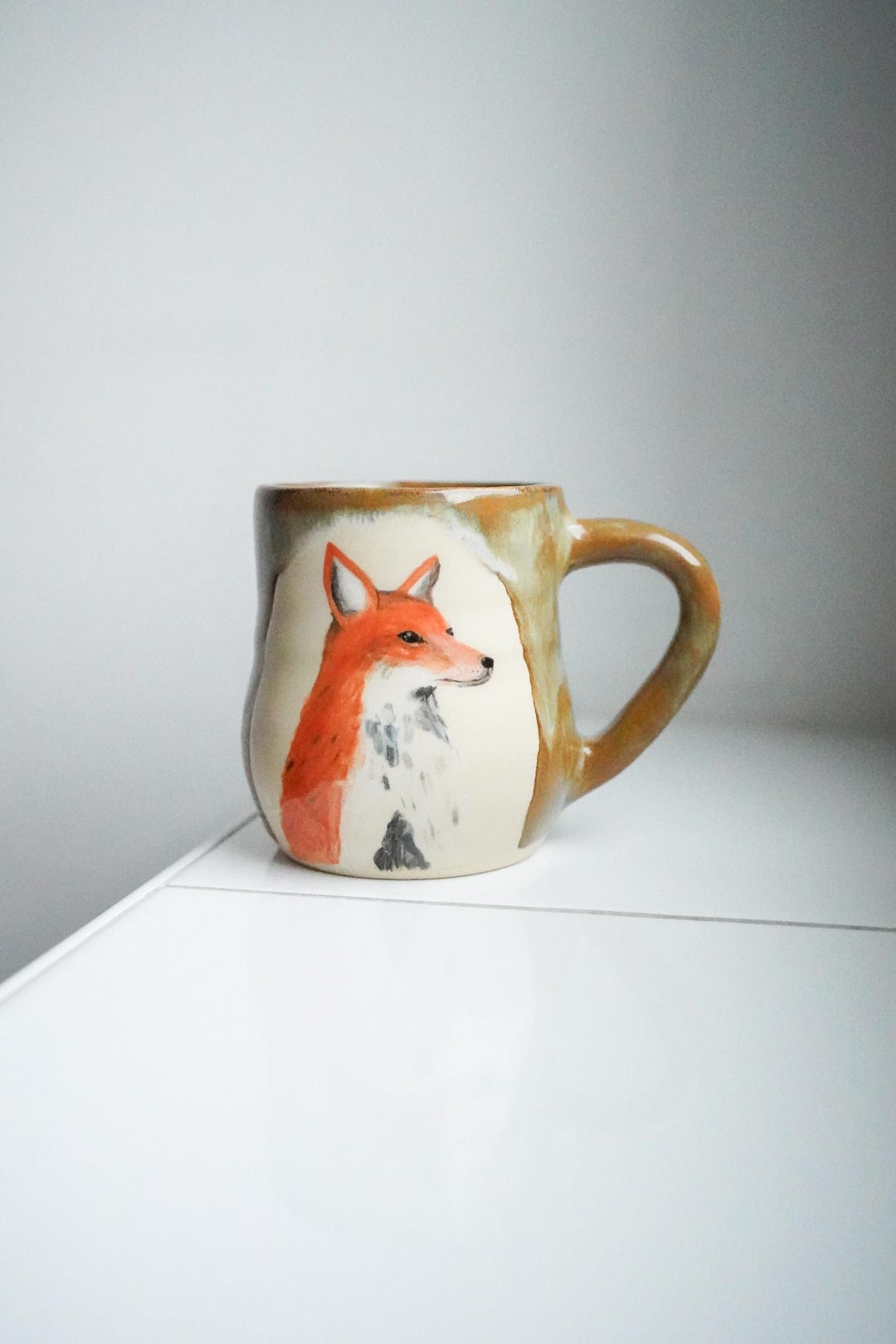 Fox Ceramic Mug With Handle, Red Fox Coffee Mug, Pottery Mug, Handmade ...