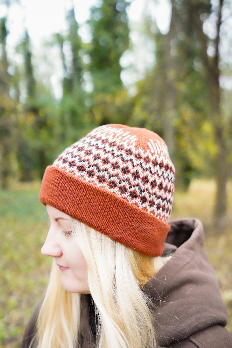 Icelandic Winter Hat Norwegian Style Beanie Brown and White - Etsy