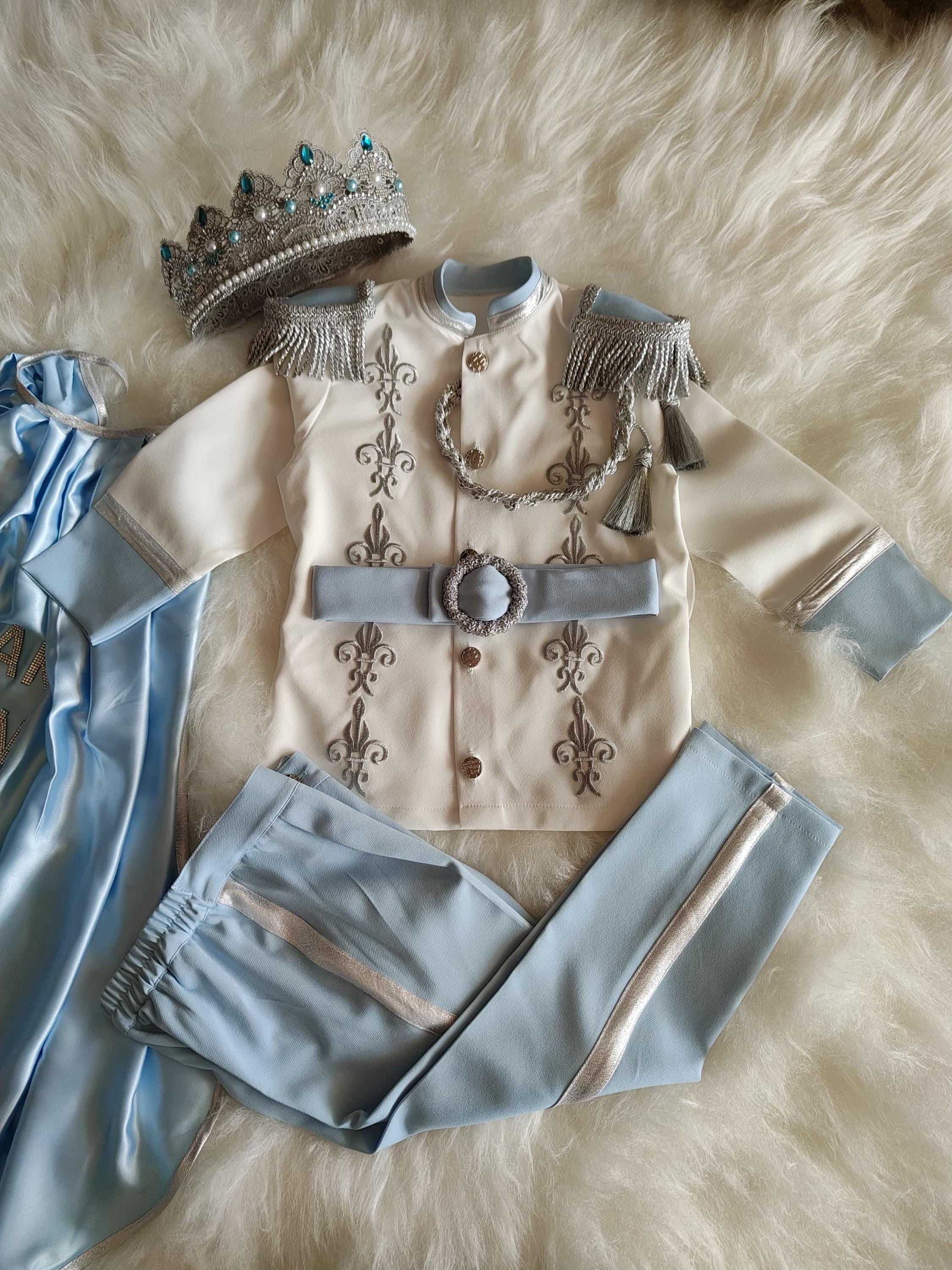 Royal Prince Embroidered Jacket Set Crown Blue First Birthday Outfit ...