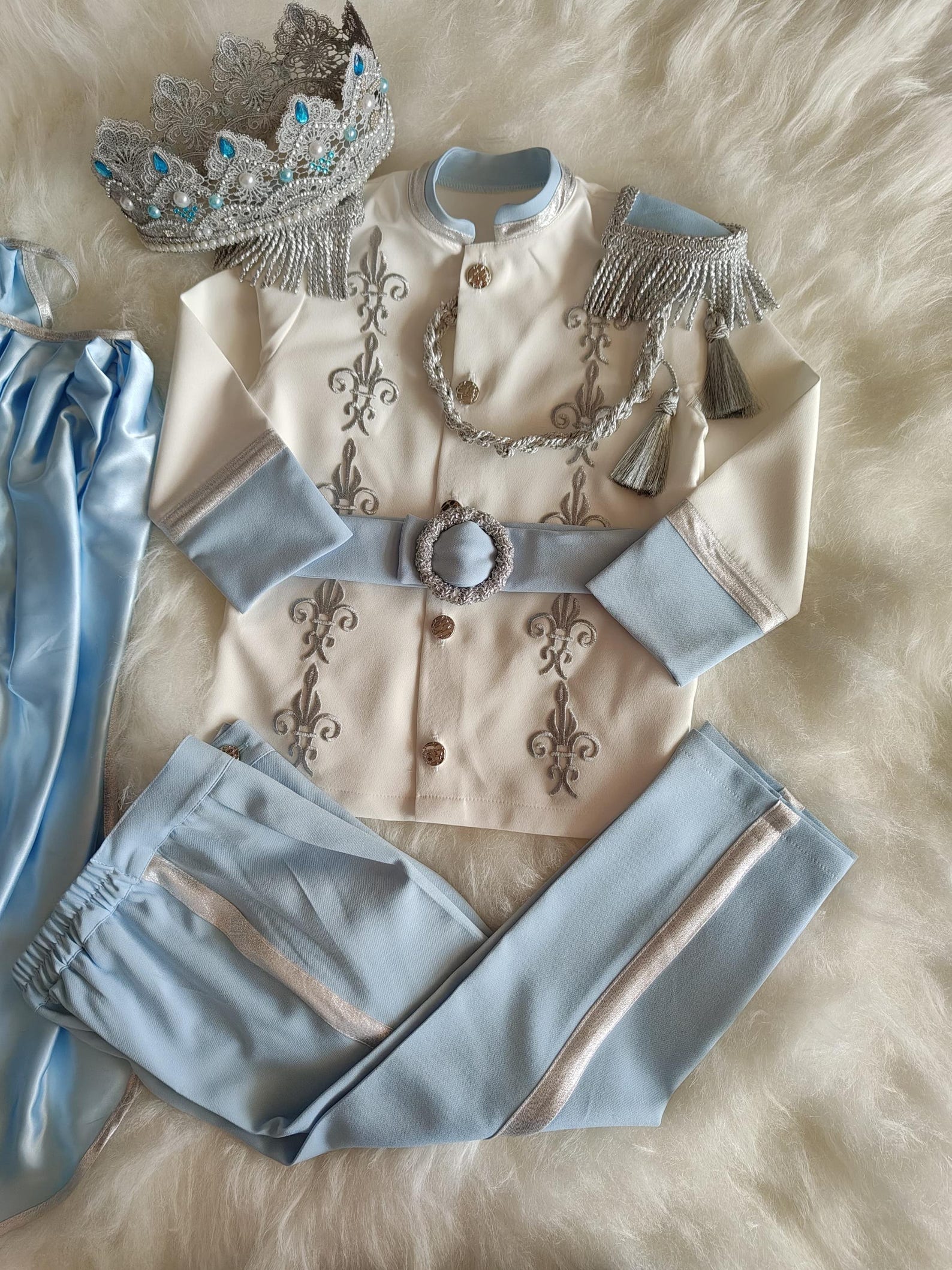 Royal Prince Embroidered Jacket Set Crown Blue First Birthday Outfit ...