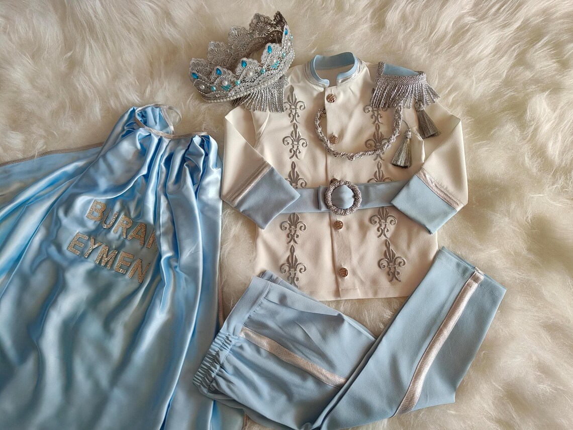 Royal Prince Embroidered Jacket Set Crown Blue First Birthday Outfit ...