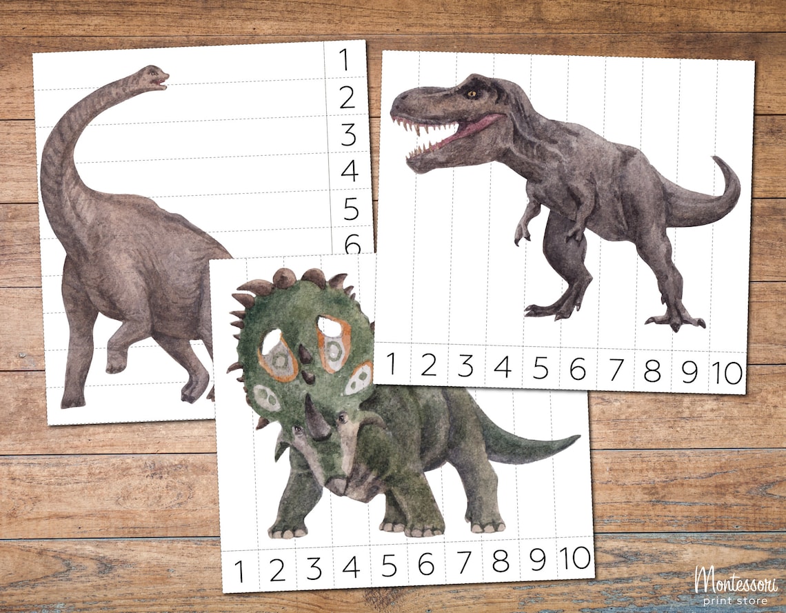 Dinosaurs number sequence puzzles 1-10. Montessori math | Etsy