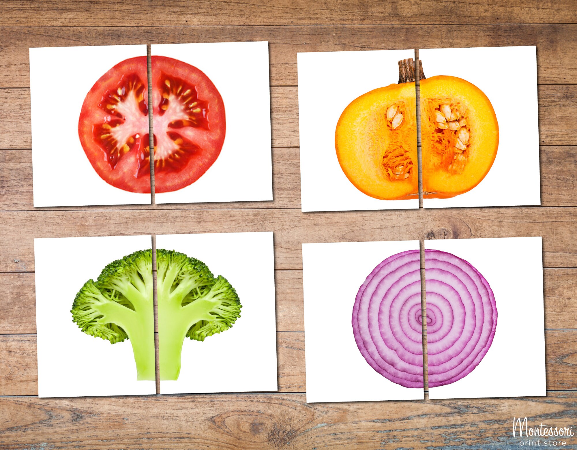 Vegetable Slices Symmetry Puzzles Matching Cards Montessori | Etsy