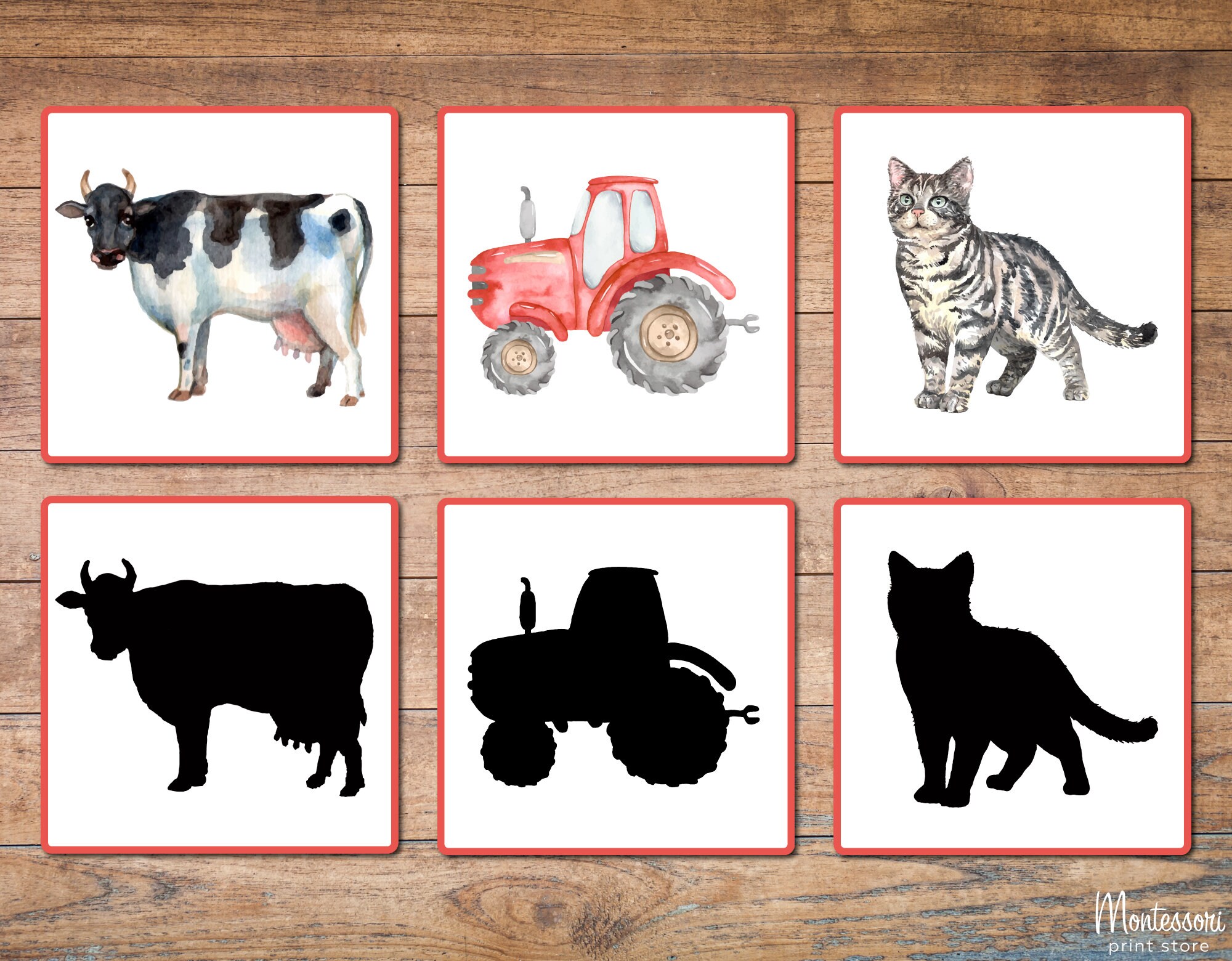 Farm Animal Silhouette Matching Cards Printable Montessori | Etsy