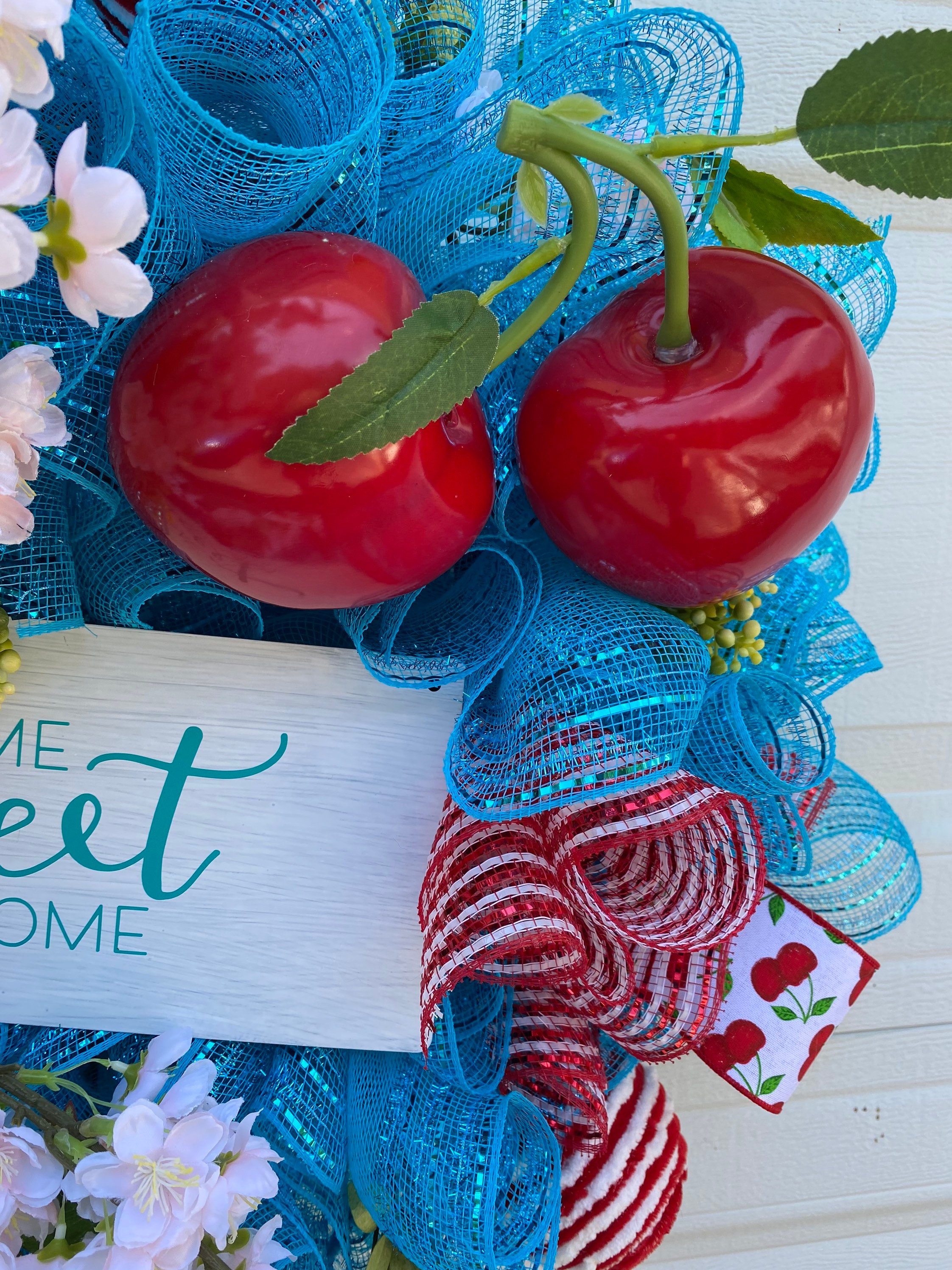 Front Door Cherry Wreath , Summer Wreath With Cherries, Kitchen Wreath ...