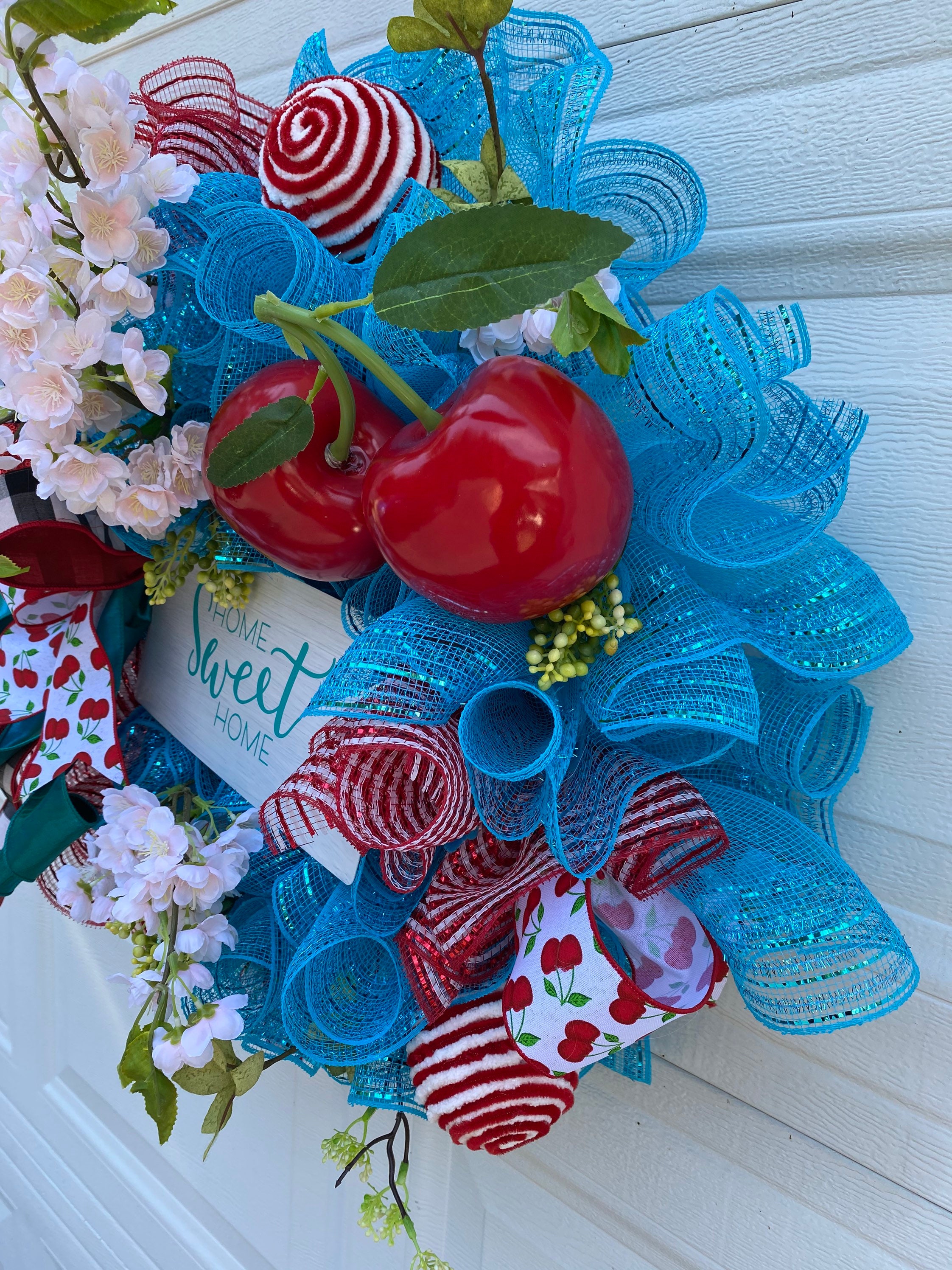 Front Door Cherry Wreath , Summer Wreath With Cherries, Kitchen Wreath ...