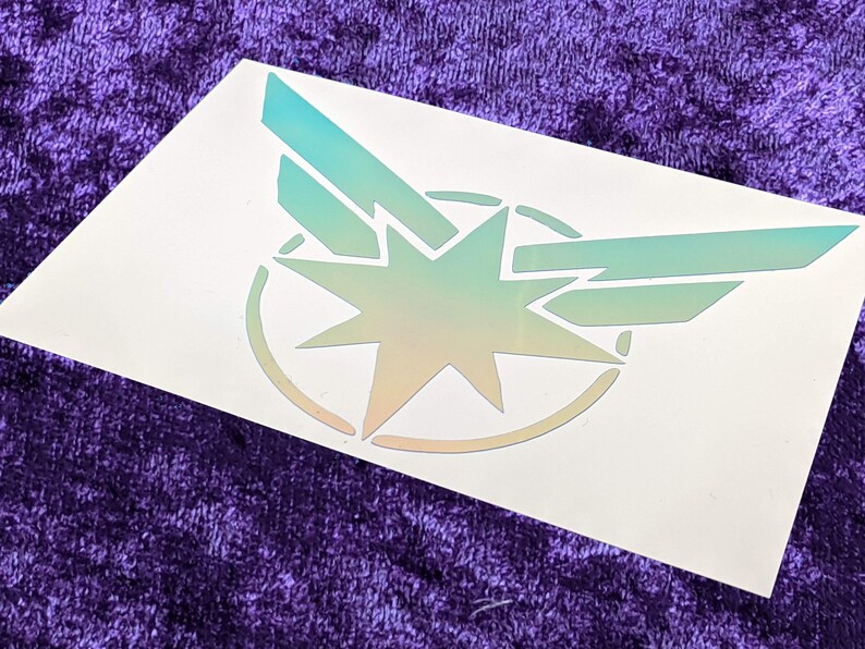 Captain Marvel Symbol Vinyl Decal in Magical Holographic or - Etsy