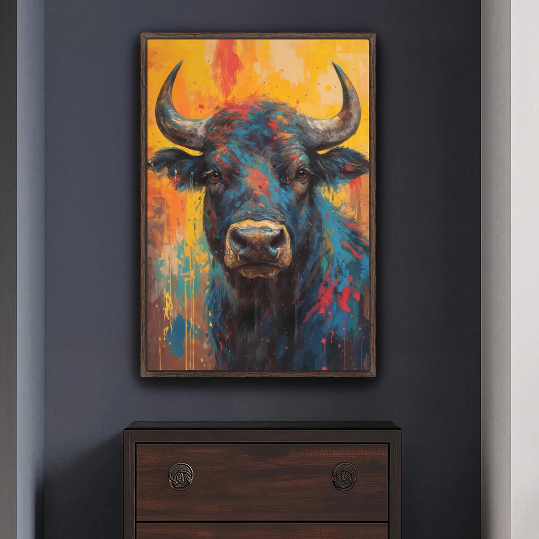 Colorful Buffalo Wall Art - Vibrant Southwestern Abstract Bull Print ...