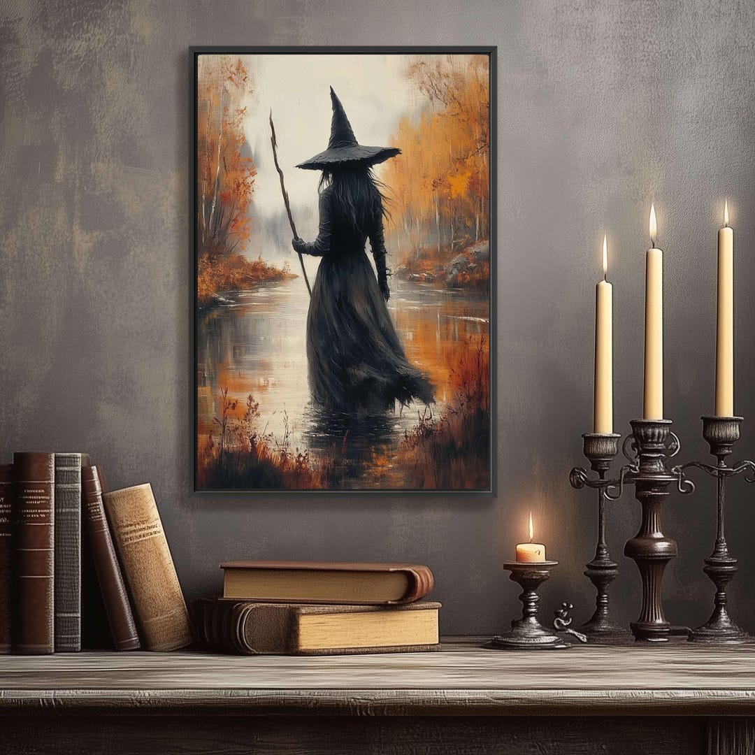Witch Decor Halloween, Moody Witch Art, Witch in Forest, Rustic ...