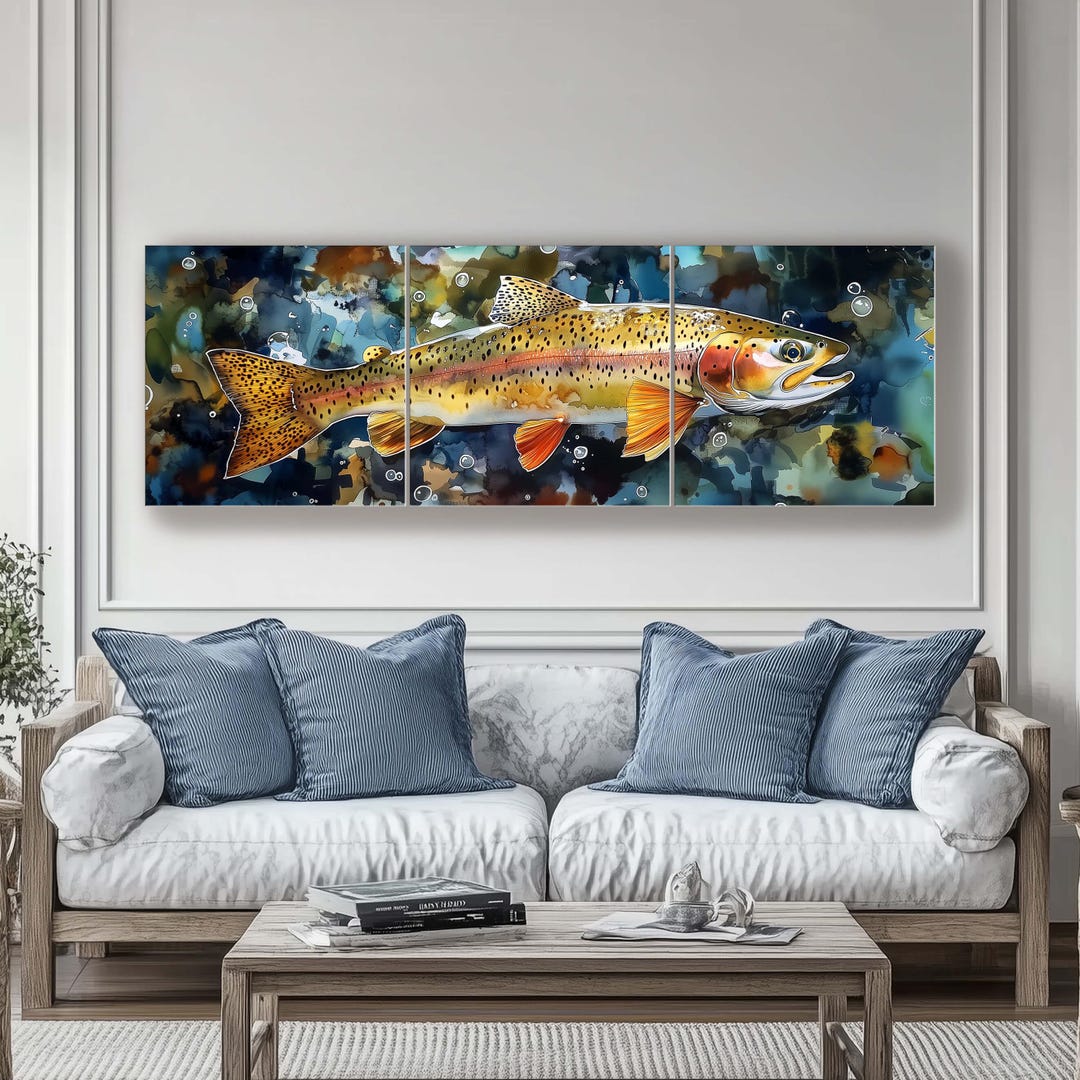 Abstract Rainbow Trout Canvas Print, Fishing Wall Art, Vibrant Wildlife ...