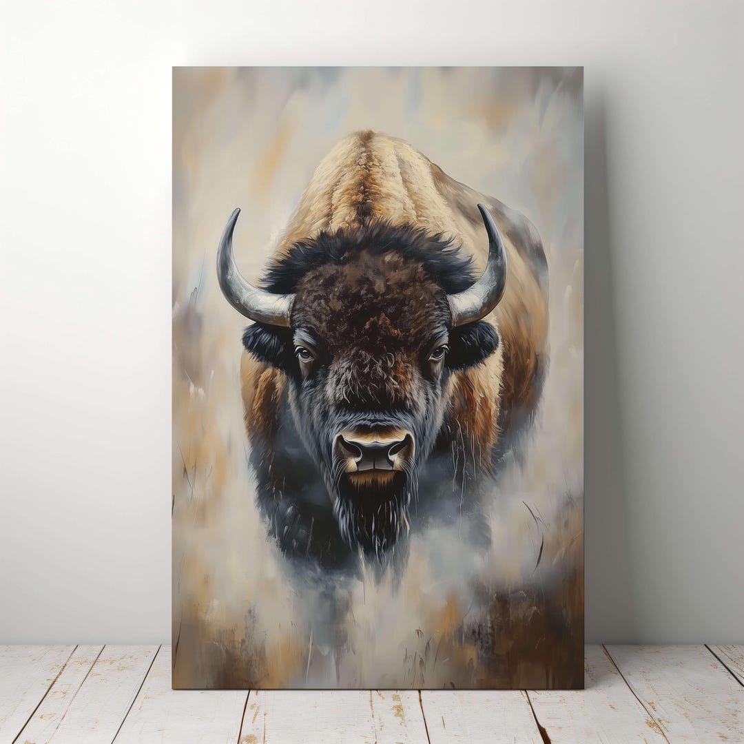Bison American Buffalo Wall Art, Farmhouse Living Room Art, Man Cave ...