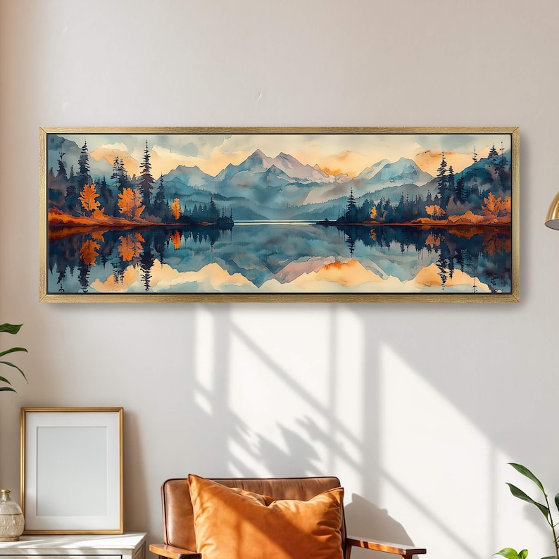 Horizontal Wall Art Panoramic Landscape, Mountains, Forest and Lake ...