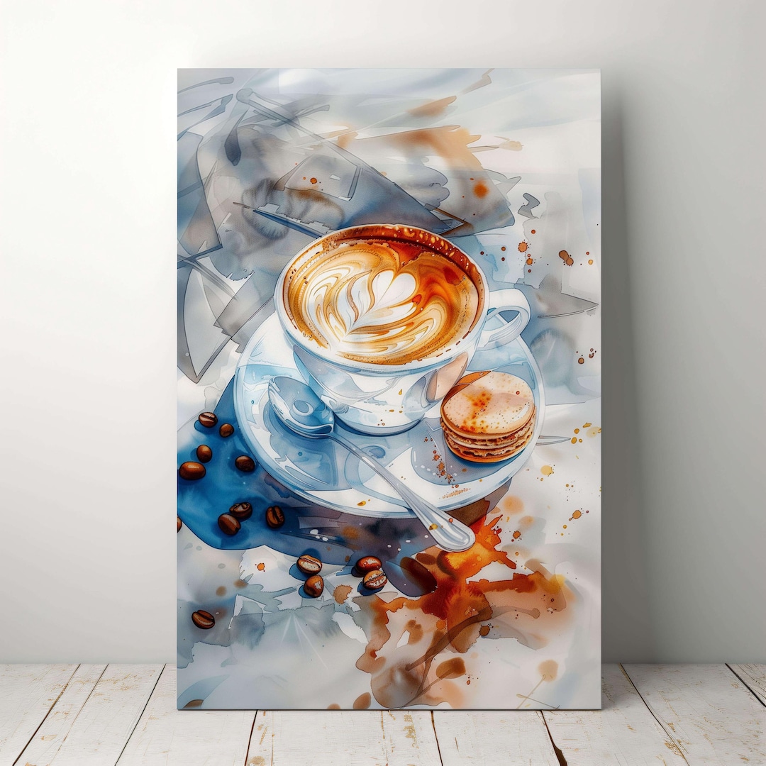 Abstract Latte Cup of Coffee Framed Canvas Wall Art, Kitchen Wall Decor ...