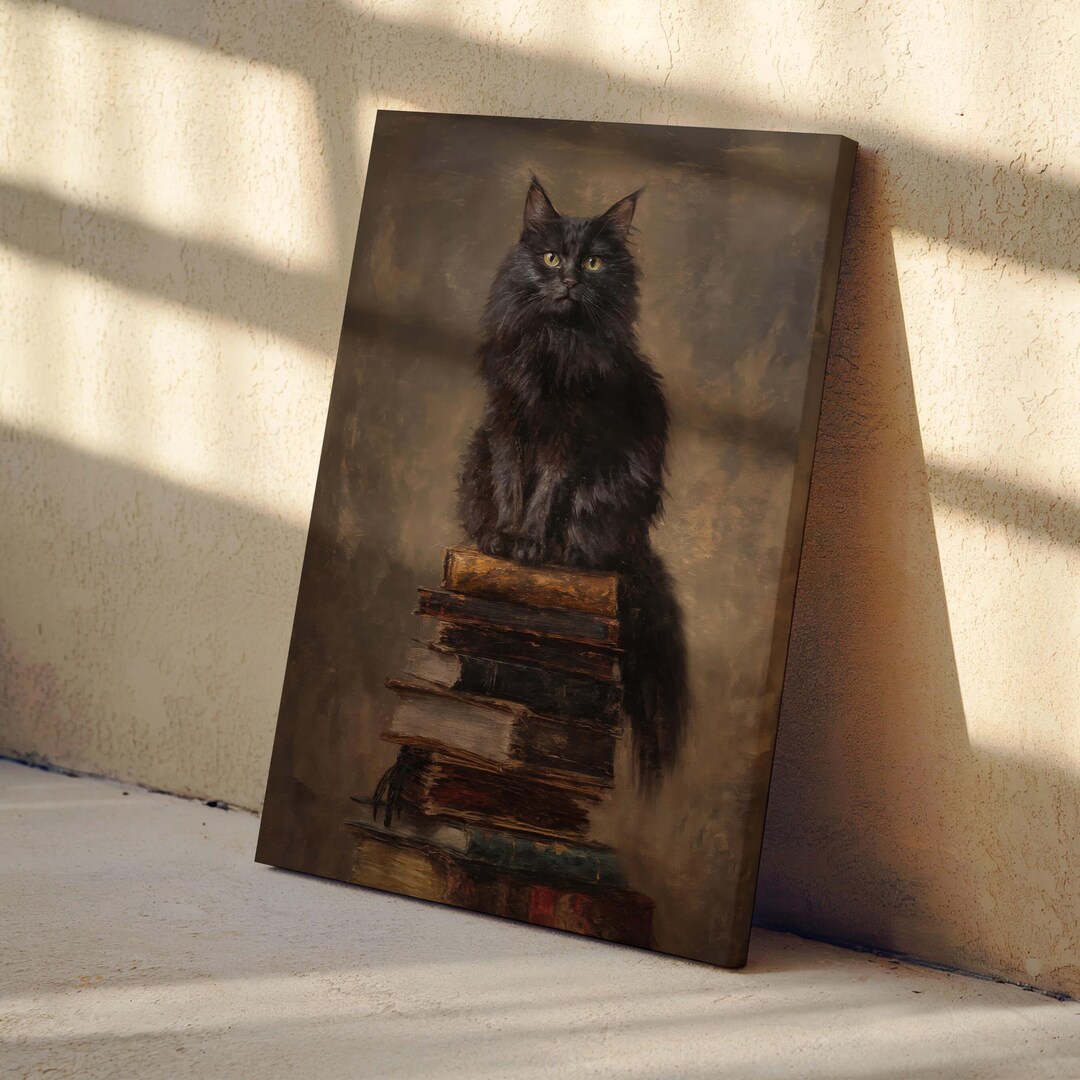 Gothic Black Cat on Vintage Books Wall Art – Vintage Inspired Witchy ...