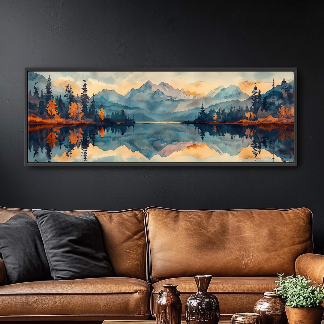 Horizontal Wall Art Panoramic Landscape, Mountains, Forest and Lake ...