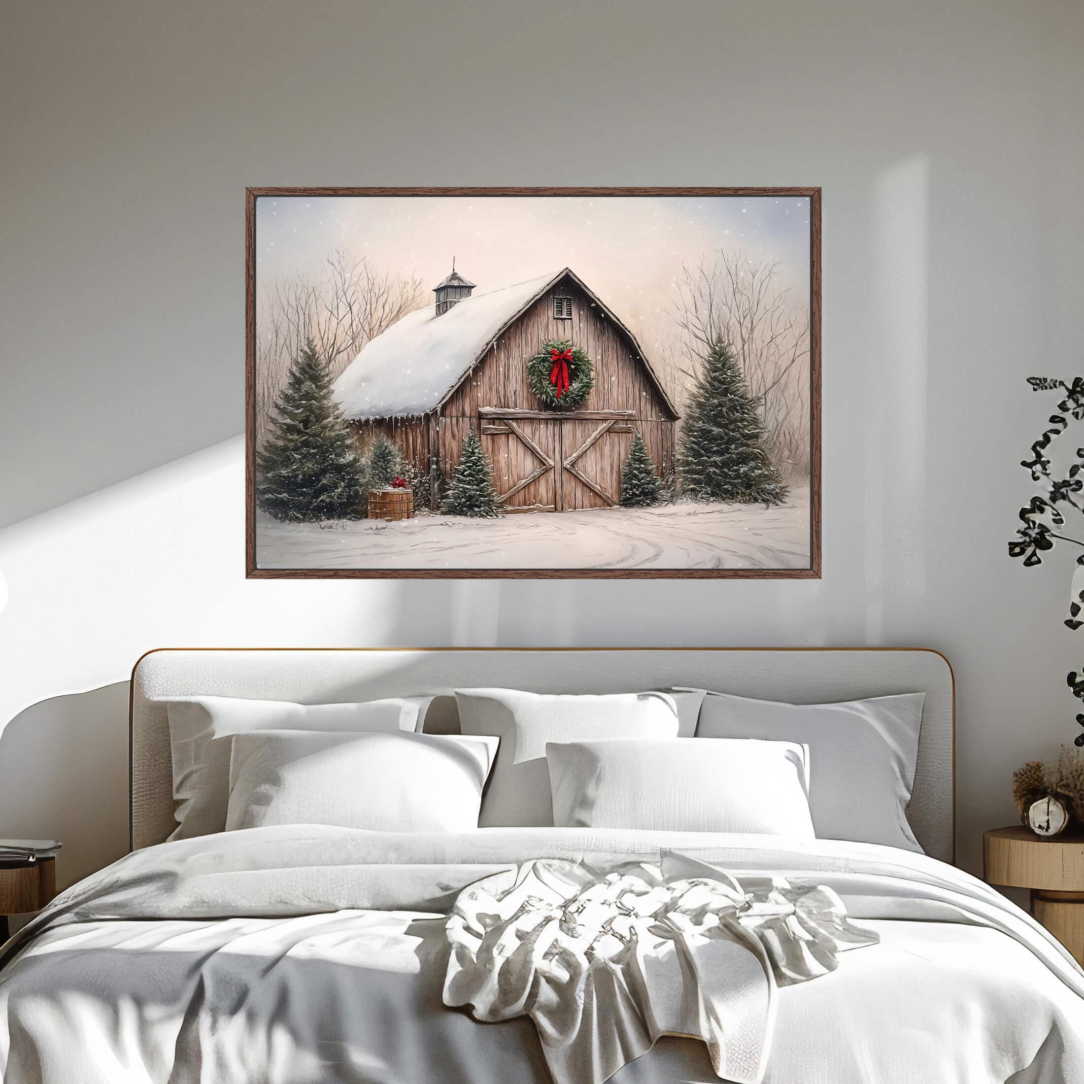 Christmas Country Farmhouse Canvas, Moody Christmas Print, Rustic Barn ...