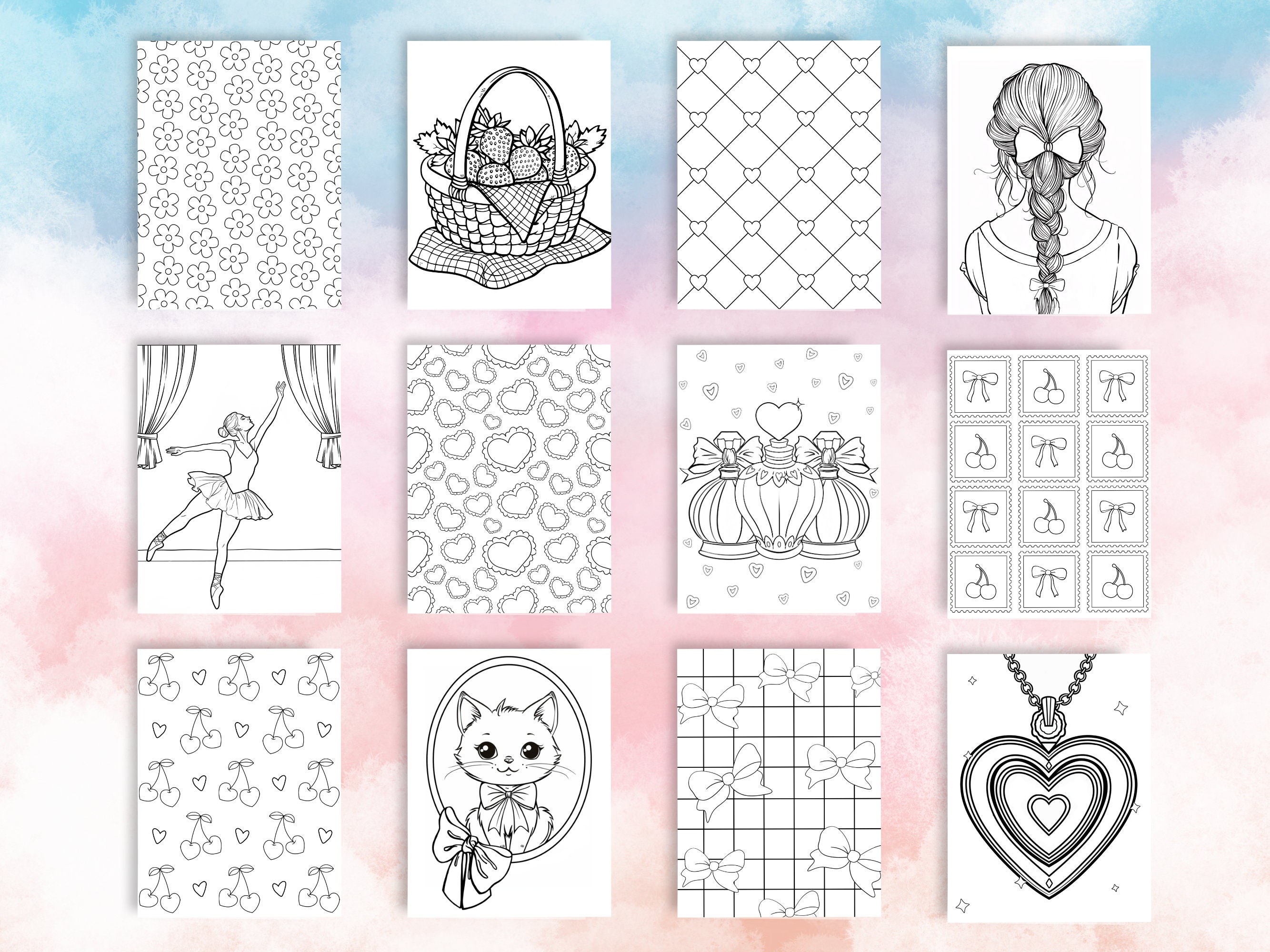 Coquette Coloring Pages for Adults and Teens, 12 Printable Pdfs, Girly ...