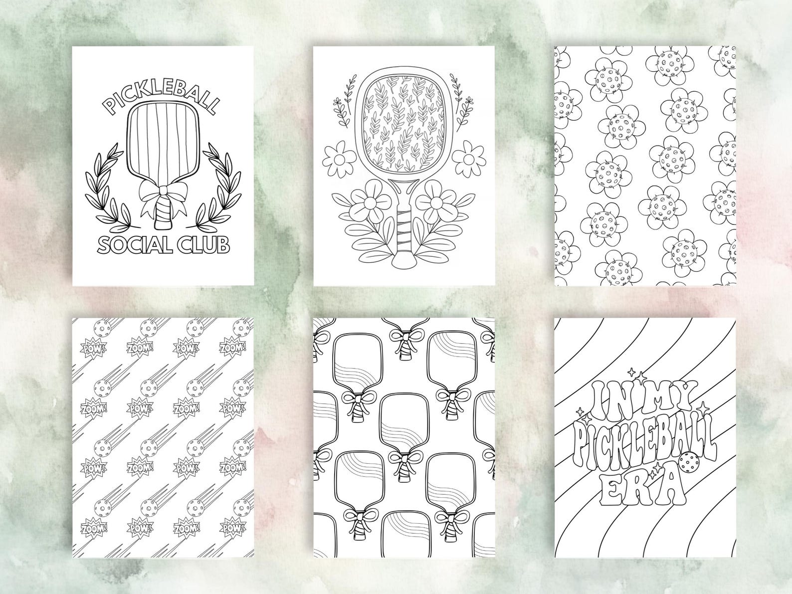 Pickleball Coloring Pages for Adults and Teens, 6 Printable Pdfs, Girly ...