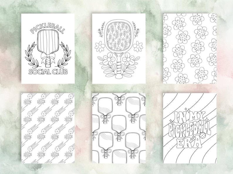 Pickleball Coloring Pages for Adults and Teens, 6 Printable Pdfs, Girly ...