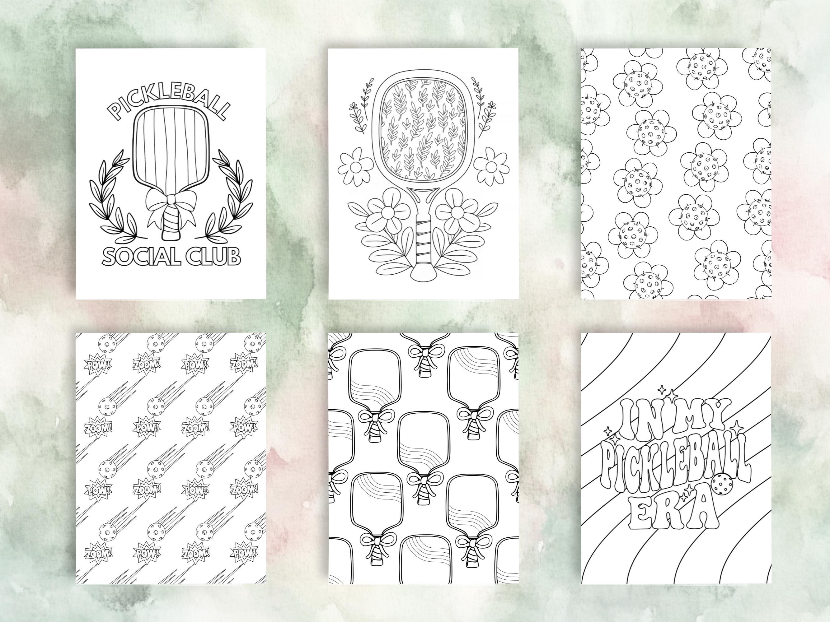 Pickleball Coloring Pages for Adults and Teens, 6 Printable Pdfs, Girly ...