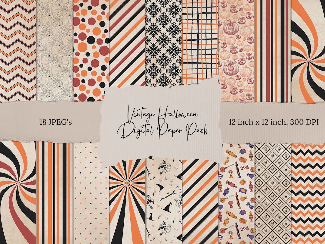 Vintage Halloween Digital Paper Pack: Retro Patterns (digital Download ...