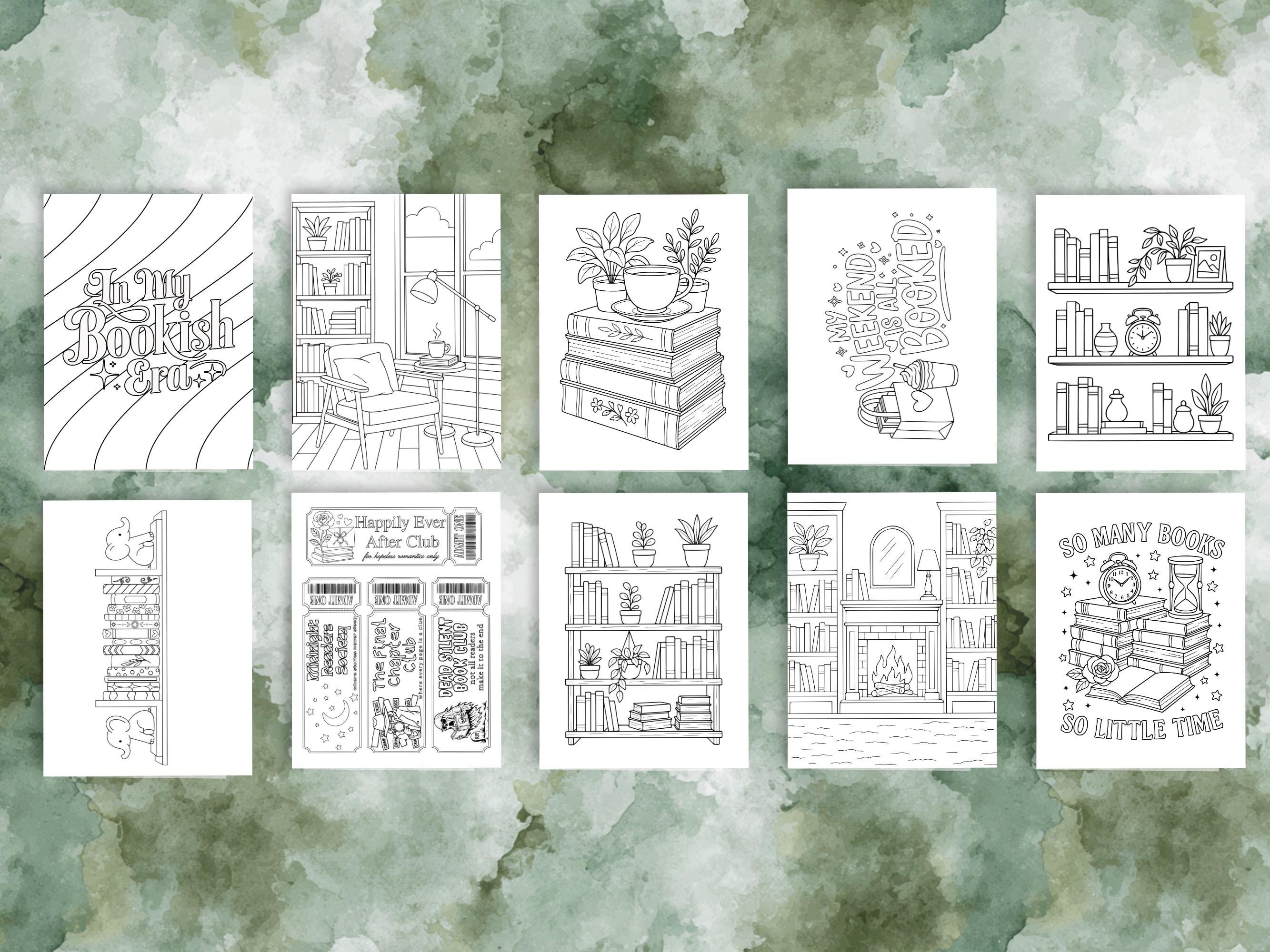 20 Printable Coloring Pages for Book Lovers, Digital Bookish Merch - Etsy