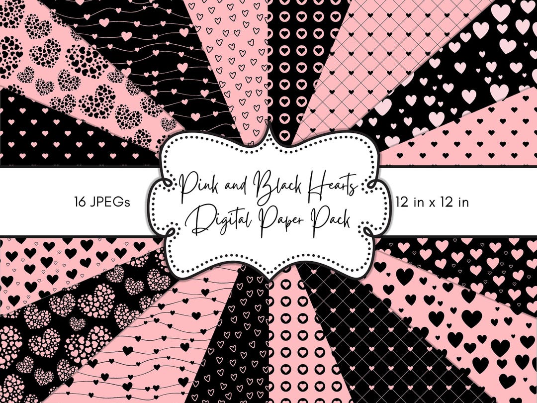 Pink and Black Hearts Digital Paper: Valentine's Day Patterns (digital ...