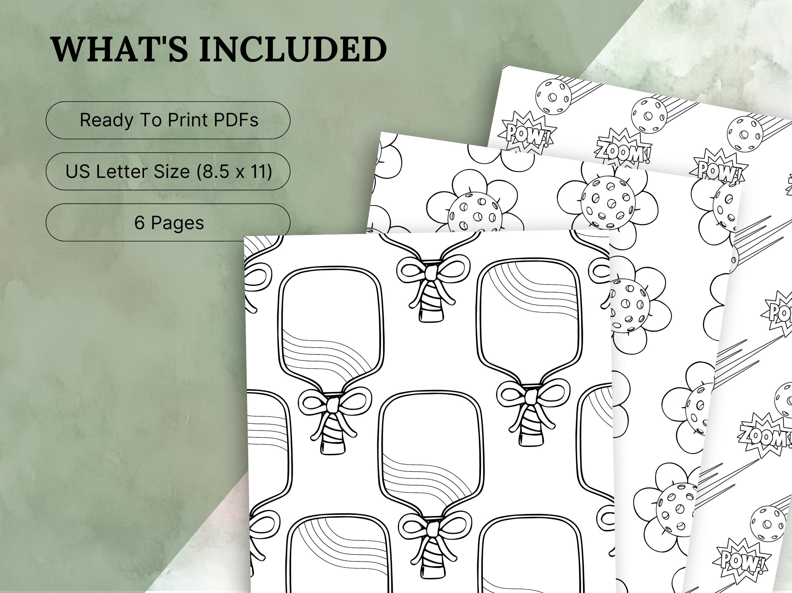 Pickleball Coloring Pages for Adults and Teens, 6 Printable Pdfs, Girly ...