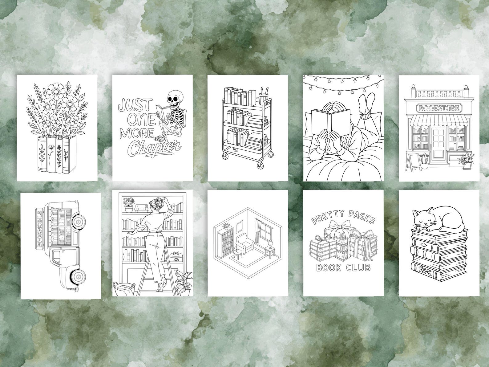 20 Printable Coloring Pages for Book Lovers, Digital Bookish Merch - Etsy
