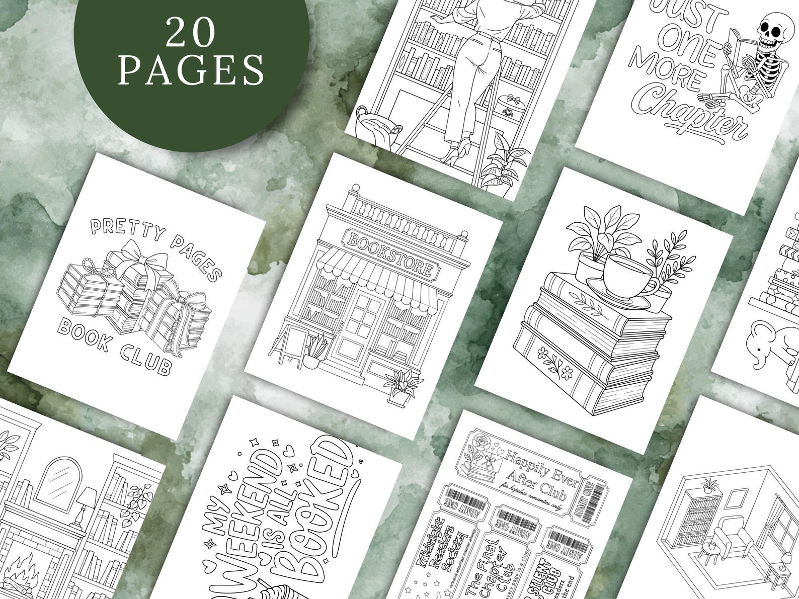 20 Printable Coloring Pages for Book Lovers, Digital Bookish Merch - Etsy