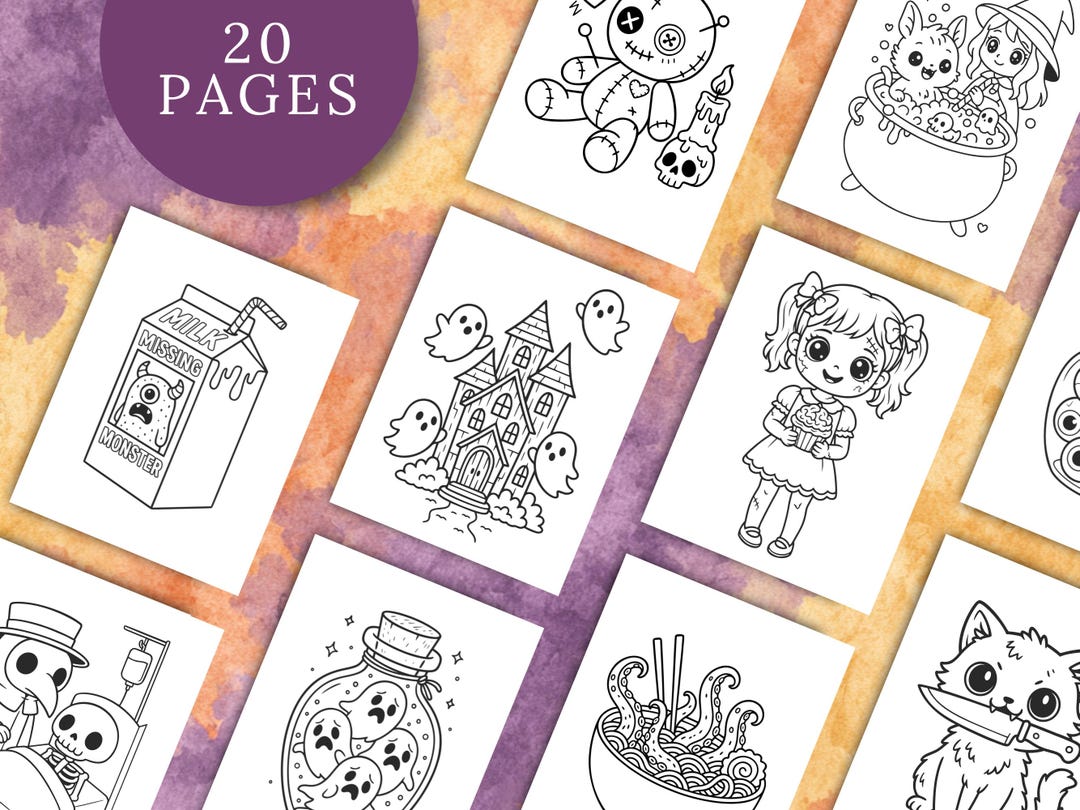 Creepy Kawaii Coloring Pages, Spooky Art (PDF Download) - Etsy