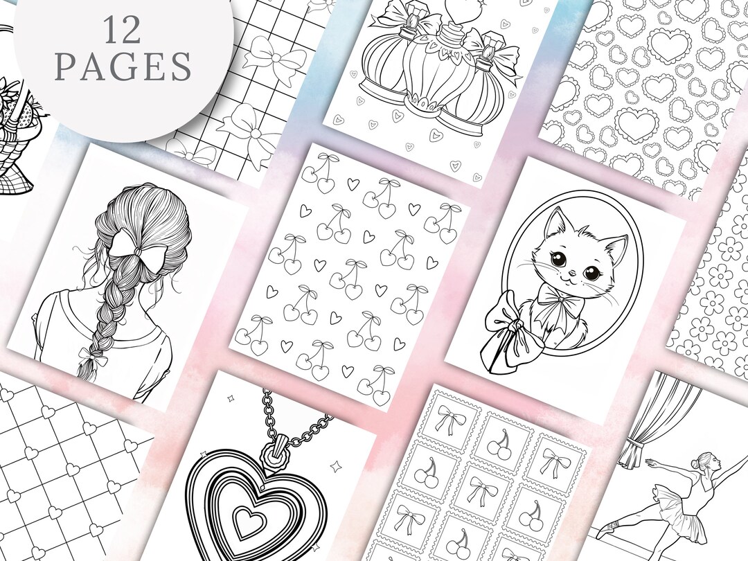 Coquette Coloring Pages for Adults and Teens, 12 Printable Pdfs, Girly ...