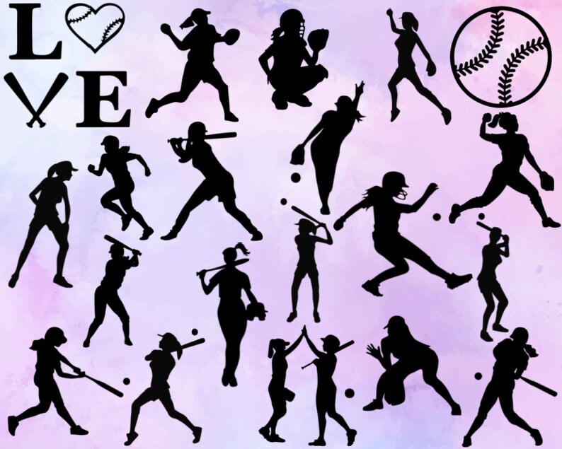 Softball SVG Sport SVG Softball Silhouette SVG Cut Files | Etsy