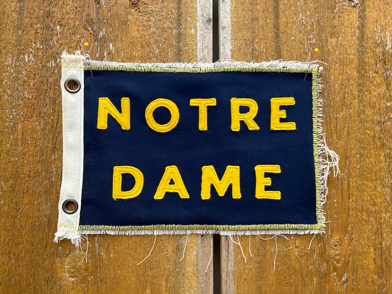 Vintage Inspired Notre Dame Camp Flag: Navy Blue Canvas, Gold Letters ...