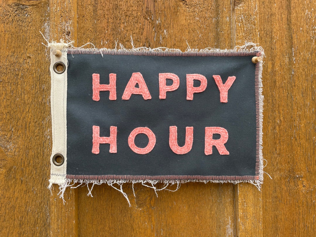 Vintage Inspired Happy Hour Camp Flag: Midnight Blue Canvas Wall Decor ...